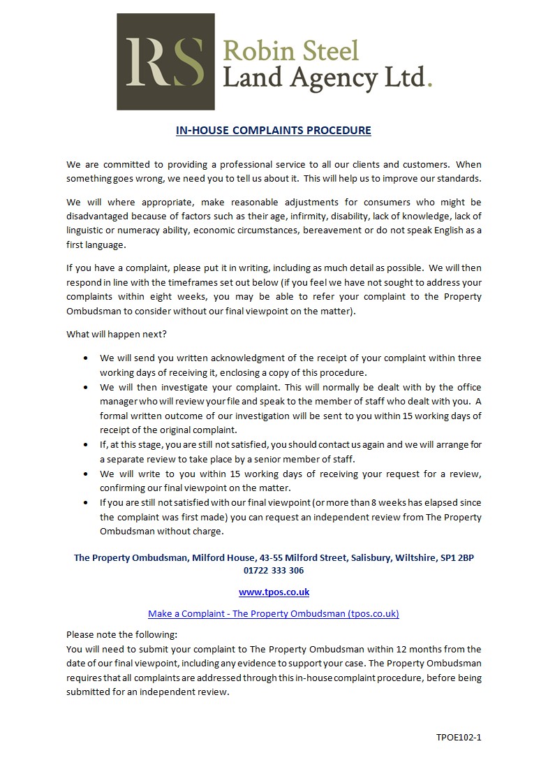 Make a Complaint - Robin Steel Land Agency